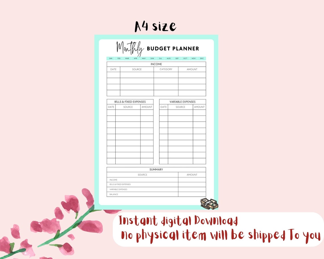 Colorfull Option Printable Monthly Budget Plannerdigital - Etsy