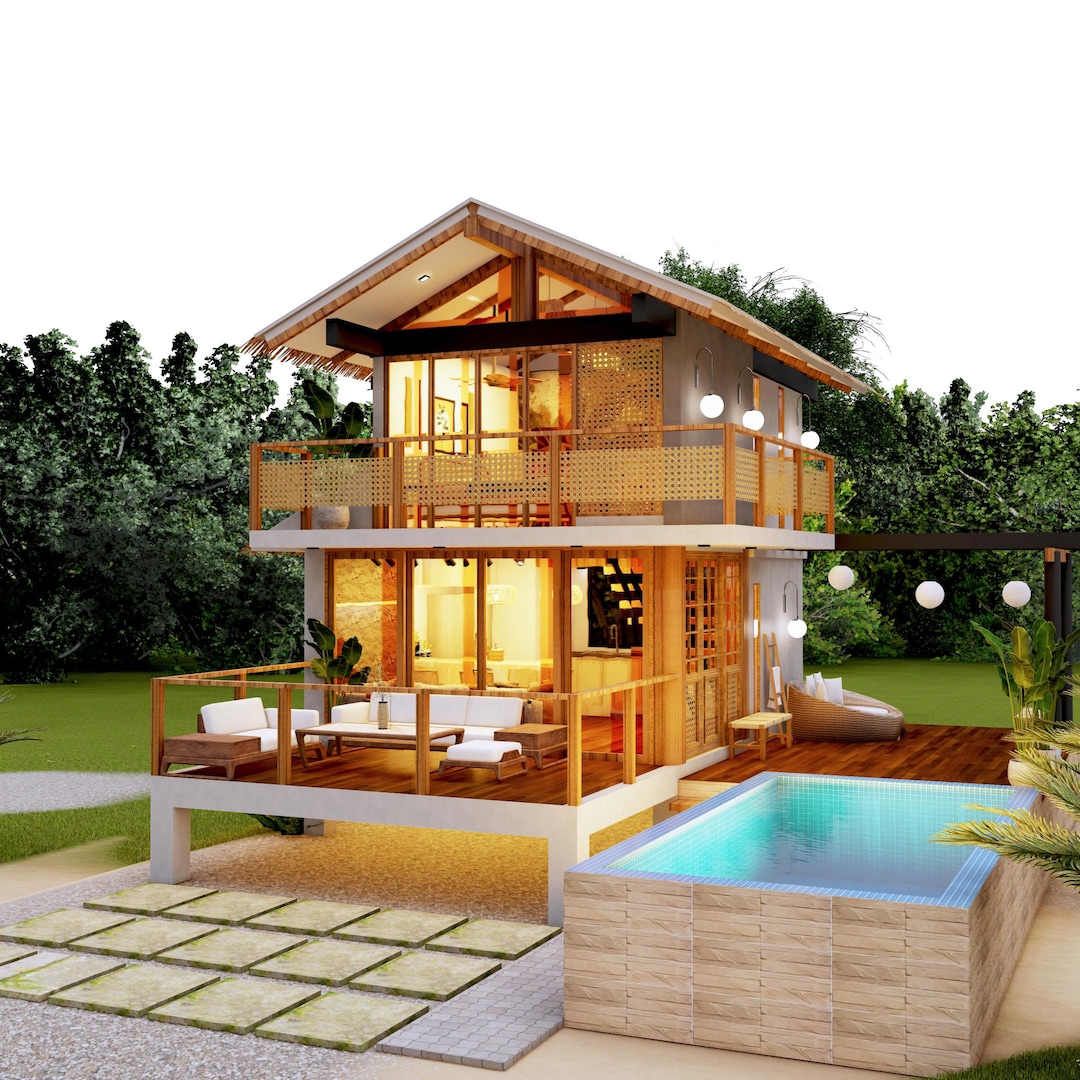 H00370| Simple TROPICAL House DESIGN | 1 BEDROOM | Instant Download - Etsy