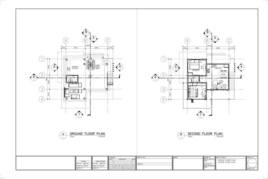 Elevated Farmhouse Plan: 2 Bedroom Blueprint (PDF & Autocad) - Etsy