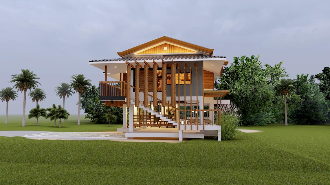 Elevated Farmhouse Plan: 2 Bedroom Blueprint (PDF & Autocad) - Etsy