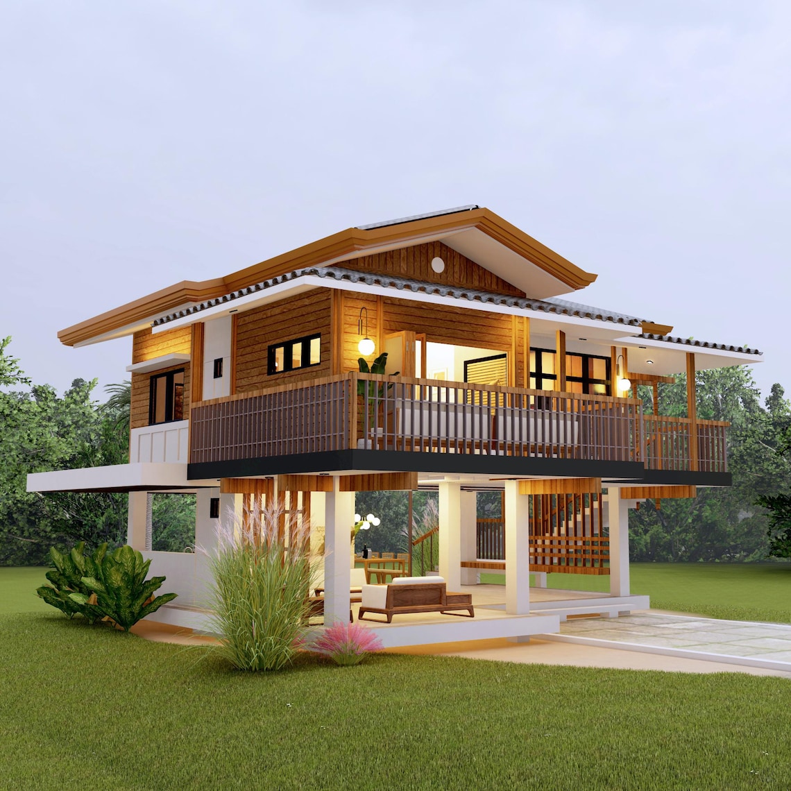 Elevated Farmhouse Plan: 2 Bedroom Blueprint (PDF & Autocad) - Etsy