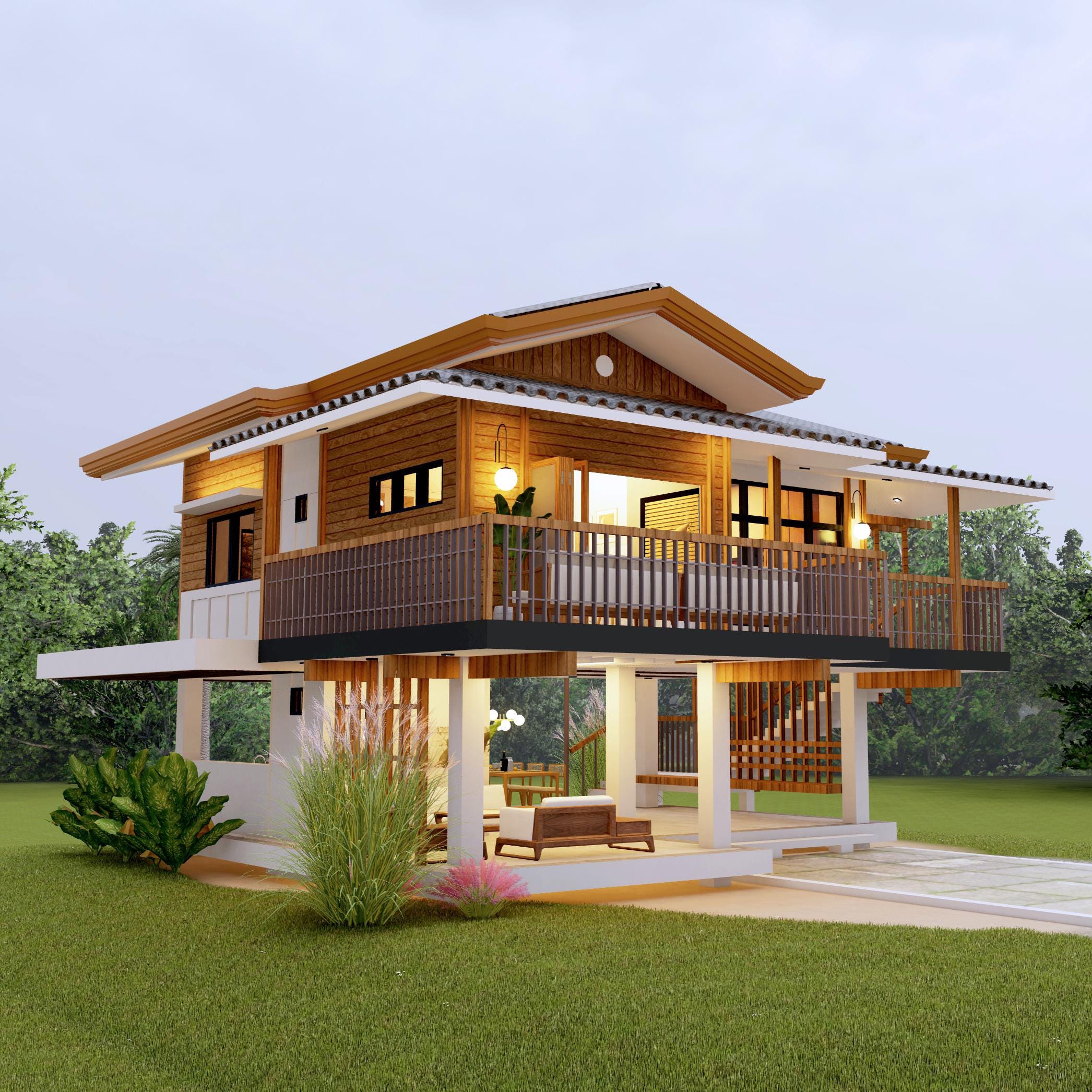 Elevated Farmhouse Plan: 2 Bedroom Blueprint (PDF & Autocad) - Etsy