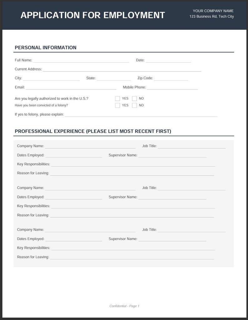 Job Application Form Template | Editable Employee Application ...
