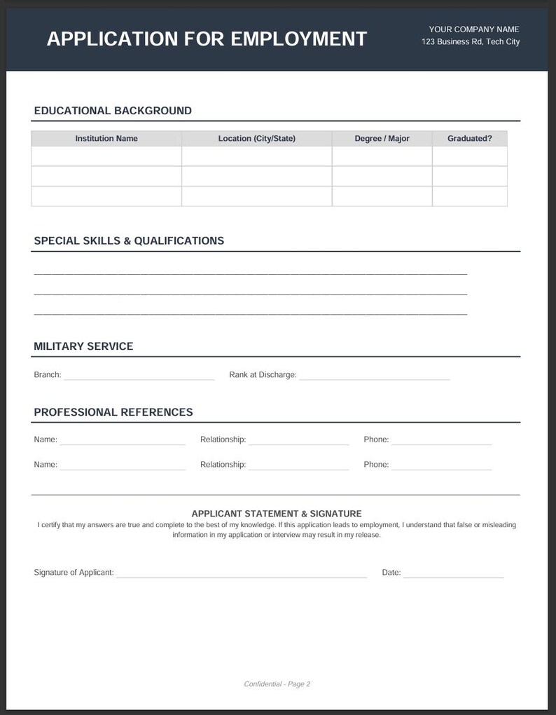 Job Application Form Template | Editable Employee Application ...