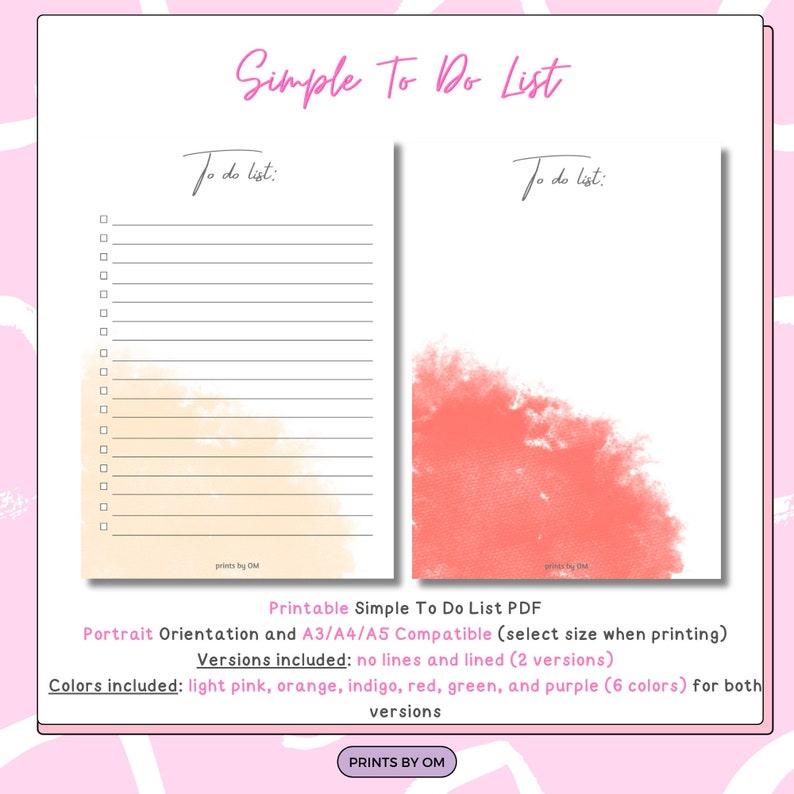 Printable to Do List 2 Versions With and Without Lines - Etsy