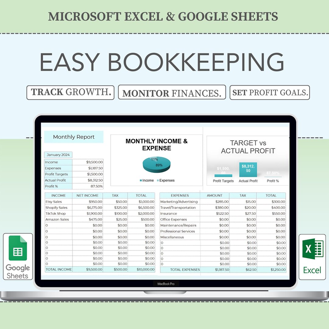 Easy Small Business Bookkeeping Template Excel Spreadsheet Bookkeeping ...