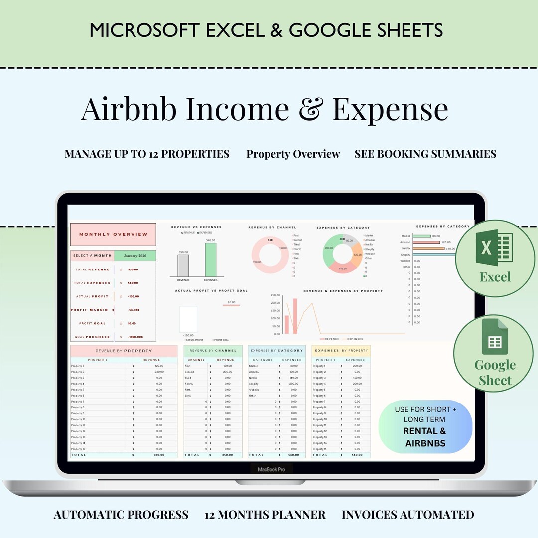 Airbnb Income & Expense Spreadsheet Template for Hosts |vacation Rental ...