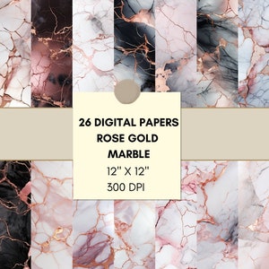 Rose Gold Marble Digital Paper, Seamless Marble Textures With Gold Foil ...