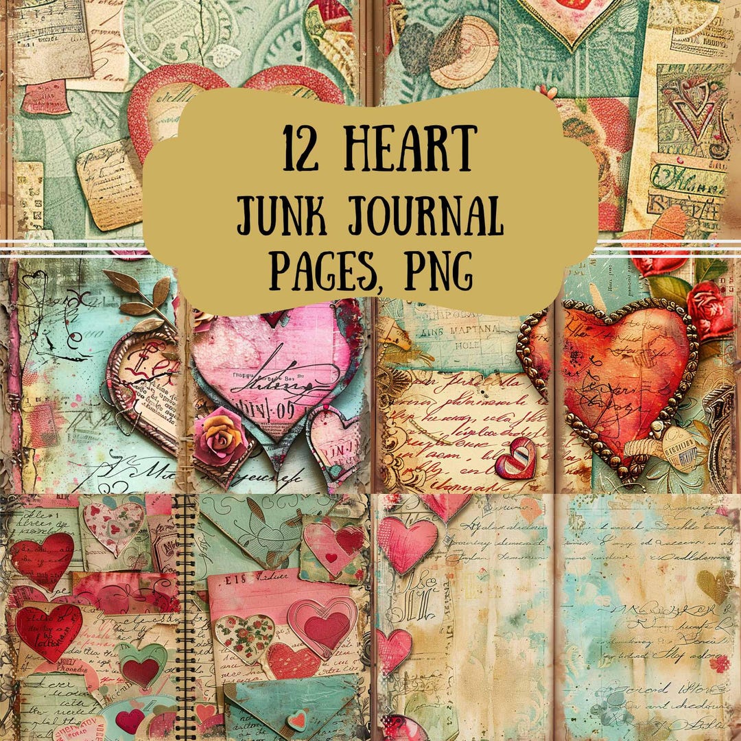 Valentine's Day Heart Junk Journal Kit - 12 Printable A4 Pages, Vintage ...