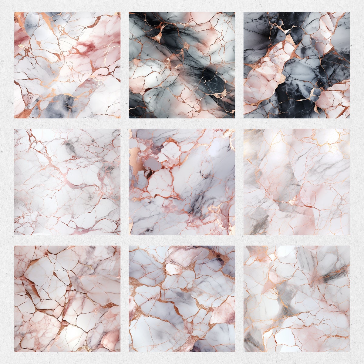 Rose Gold Marble Digital Paper, Seamless Marble Textures With Gold Foil ...
