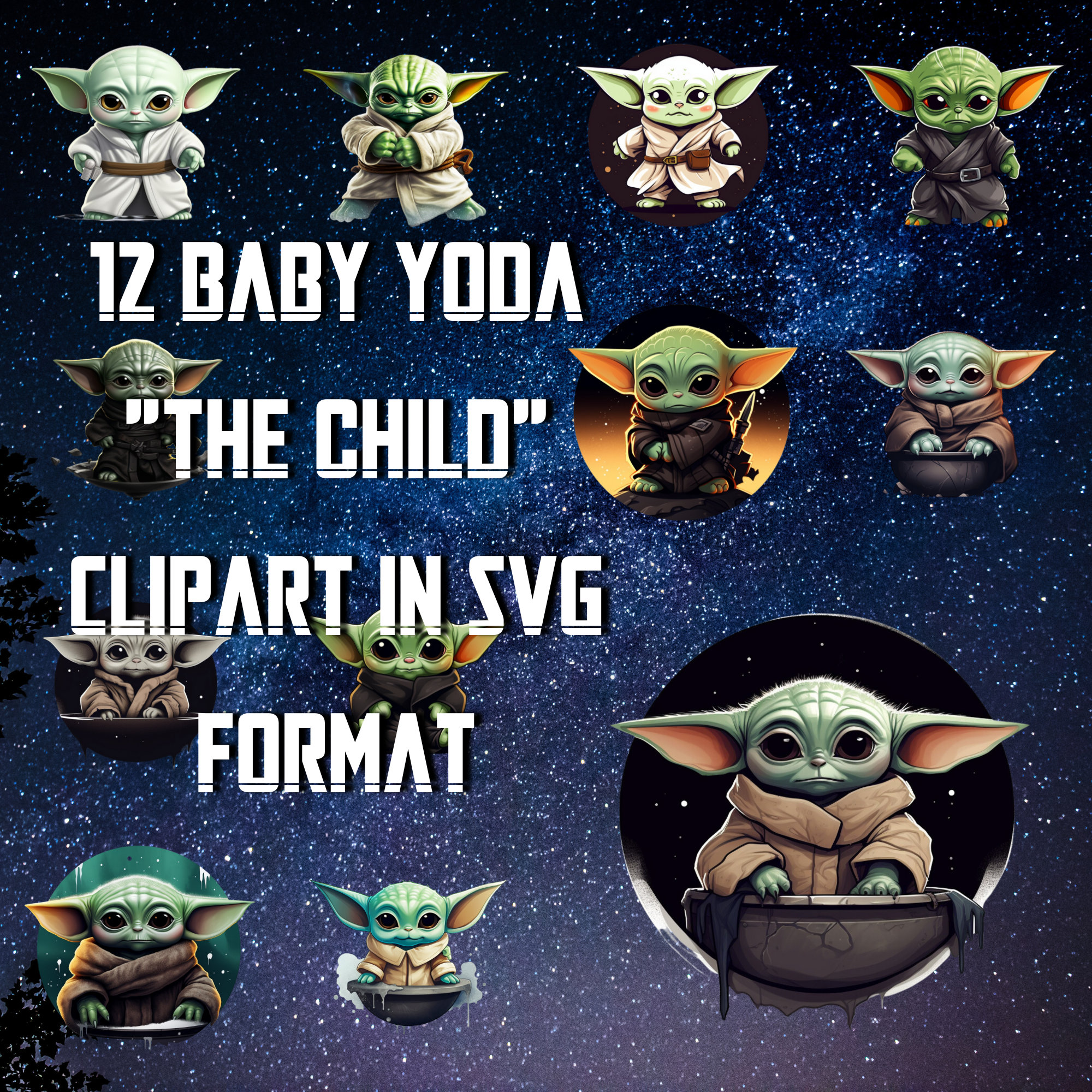 Cute Baby Yoda Grogu SVG Pack Mandalorian Fan Art, Star Wars Design ...