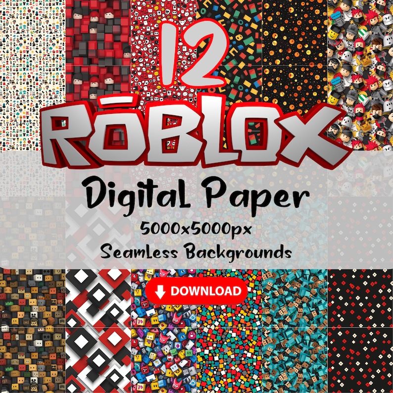 Roblox Digital Paper Set 12 PNG Seamless Patterns, Creative Craft ...