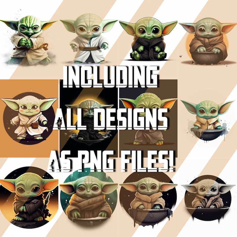 Cute Baby Yoda Grogu SVG Pack Mandalorian Fan Art, Star Wars Design ...