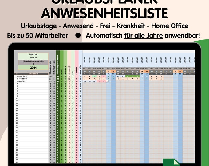 Urlaubsplaner 2023 Excel Vorlage für bis zu 20 Mitarbeiter - Etsy.de