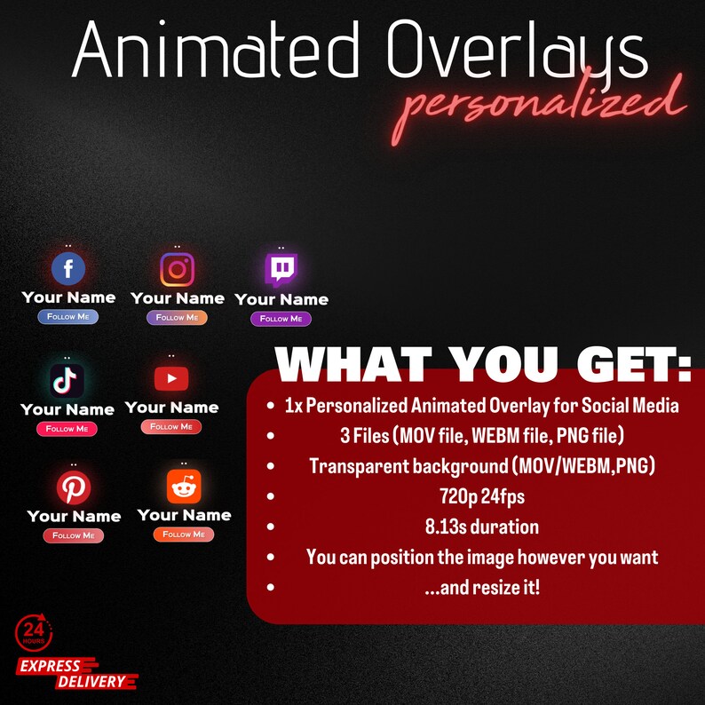 Personalized Social Media Animated Overlays Choose 1 of 7 Designs ...