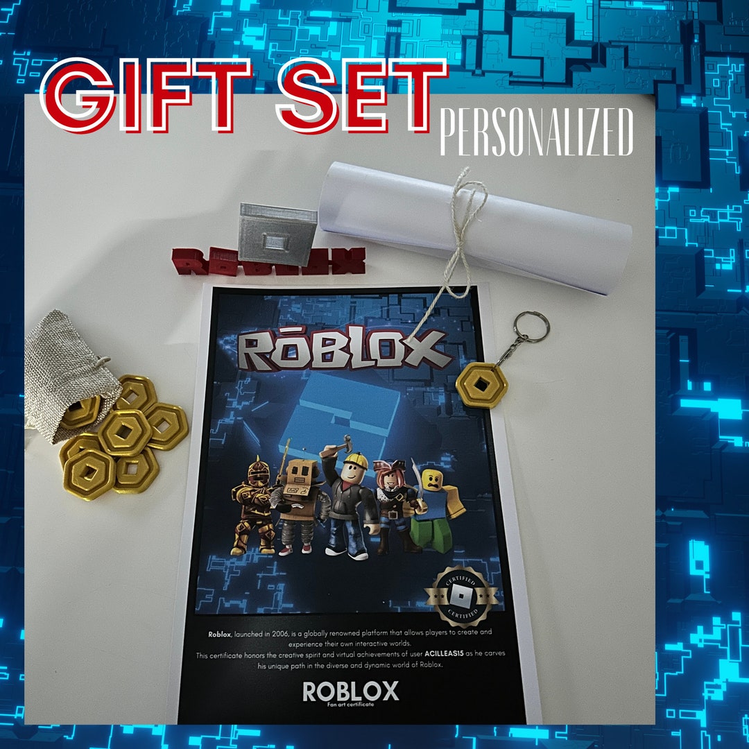 Roblox Gift Set, Personalized Certificate, Robux Coins, Keychain & 3D ...