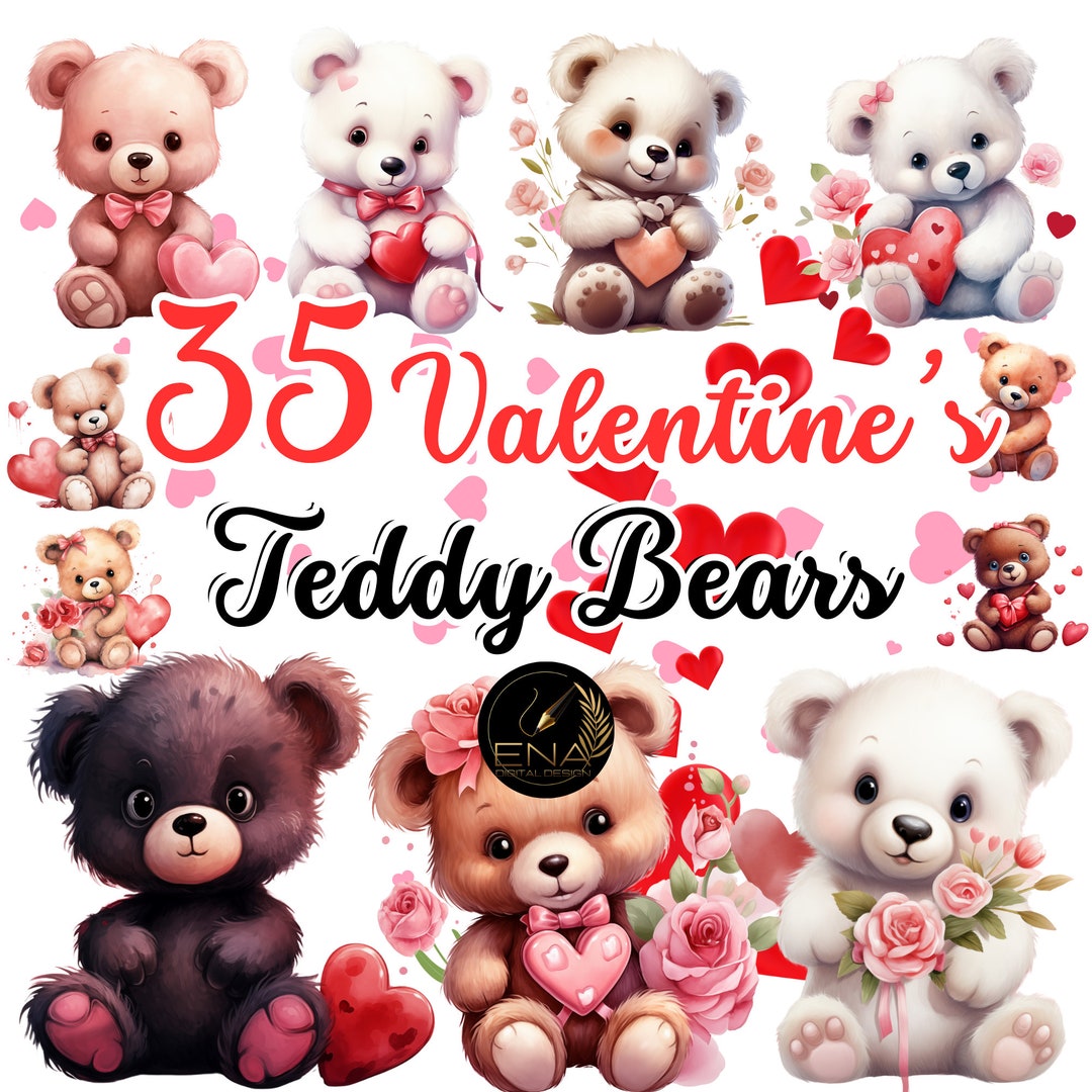 Teddy Bear Love Clipart Set 35 Watercolor Pngs, Perfect for Valentine's ...