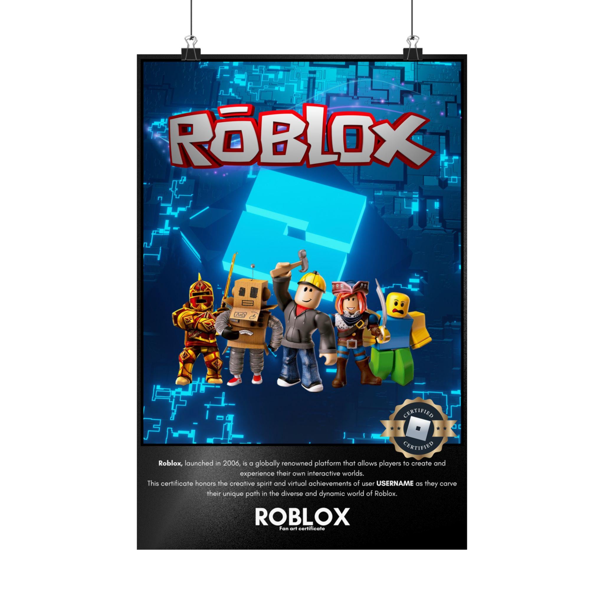 Roblox Poster Certificate Fan Made Premium Matt, Celebrate Personalized ...