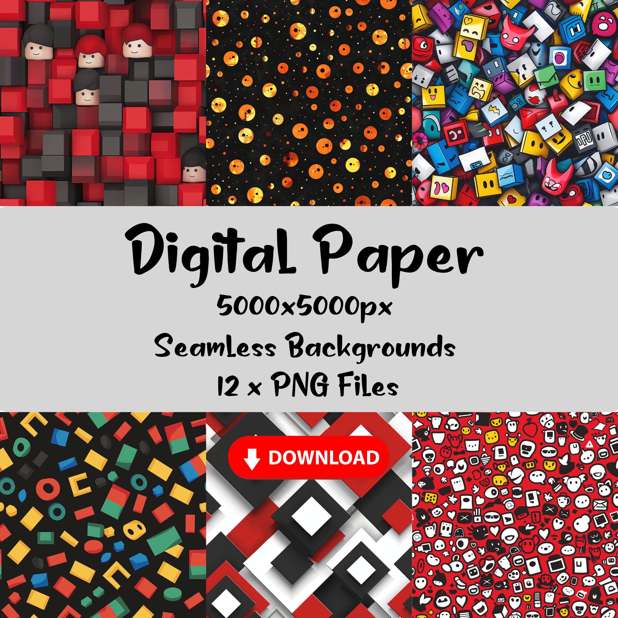 Roblox Digital Paper Set 12 PNG Seamless Patterns, Creative Craft ...