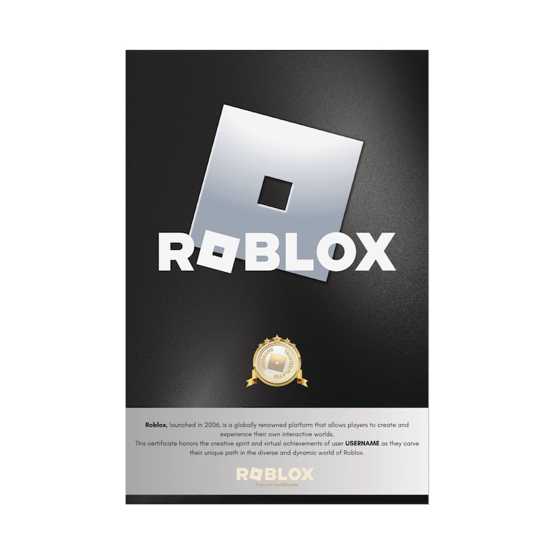 Roblox Fan Art Certificate With Name, Personalized Poster for Your ...