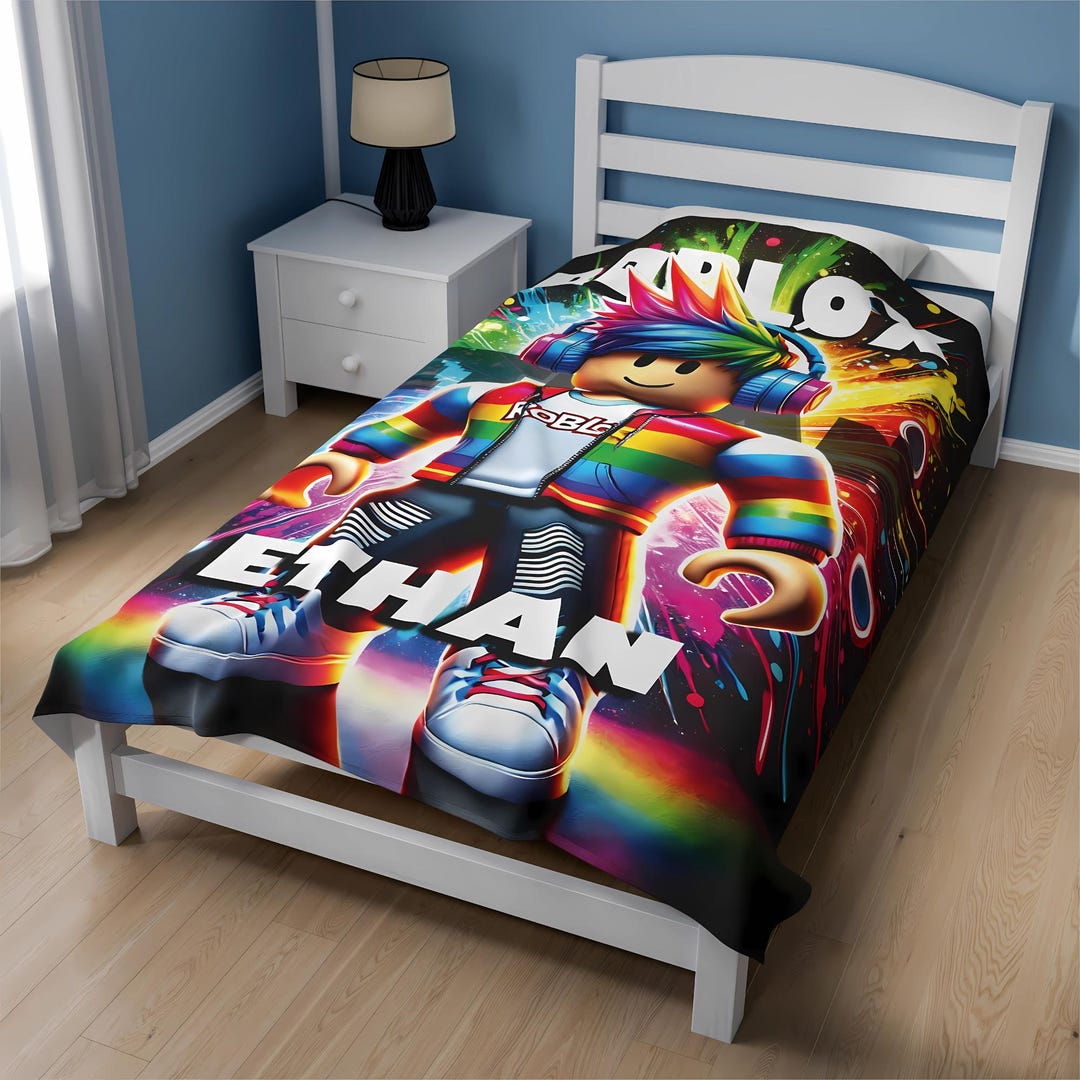 Personalized Roblox Velvet Blanket With Glowing Character Design ...