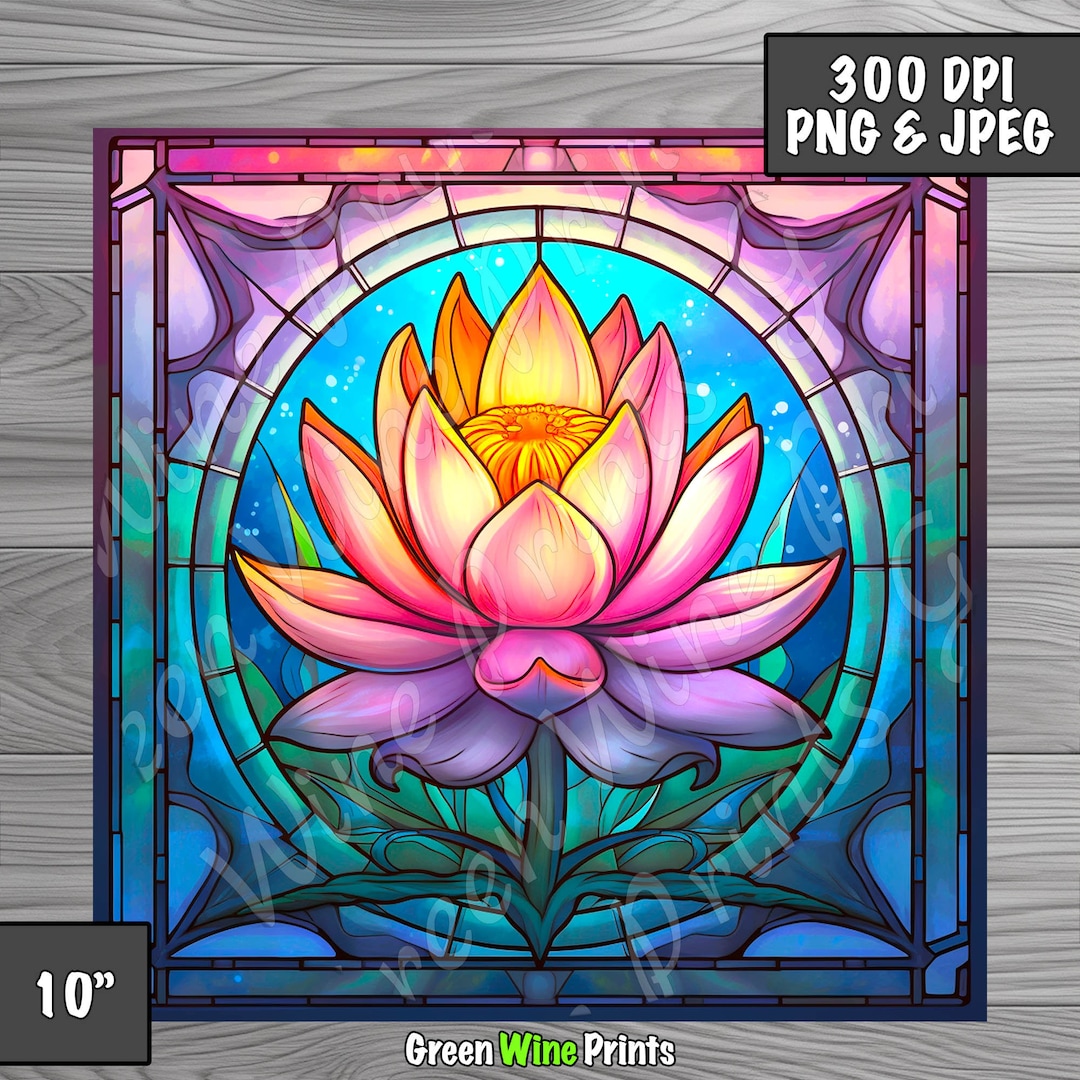 Stained Glass Lotus Flower, Colorful Lotus Digital Design, Faux Stained ...