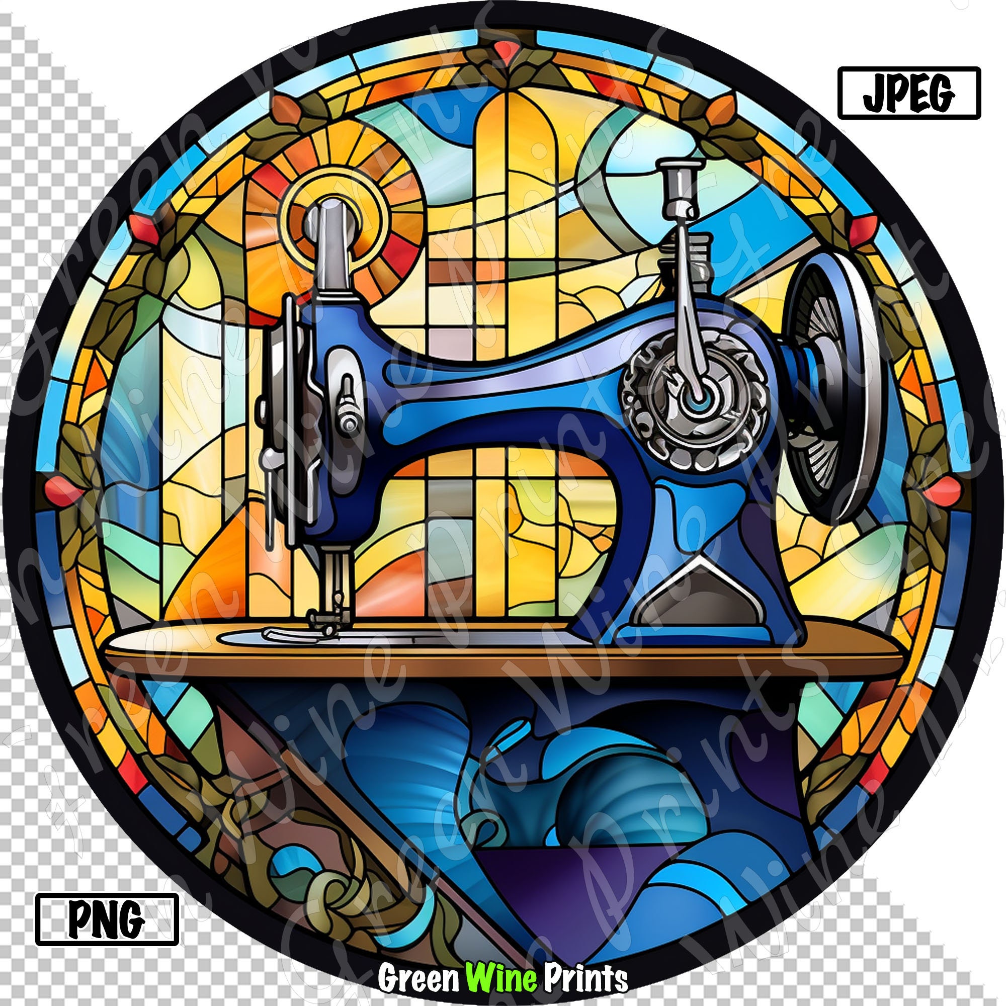 4 Sewing Machine Stained Glass Clipart Prints. Sew Machine Stained ...