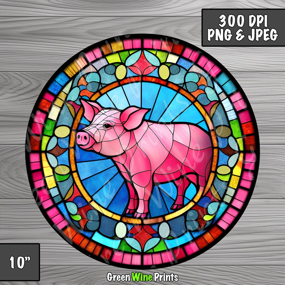 Piglet Stained Glass Clipart, Baby Pig Sublimation Wrap, Faux Stained ...