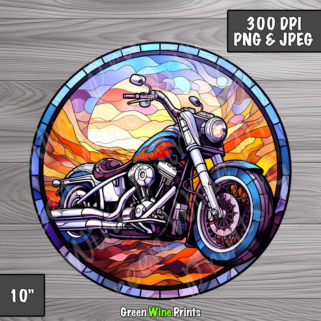 Stained Glass Harley Davidson Motorcycle Sublimation Wrap, Faux Stained ...