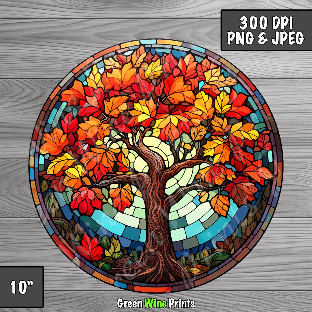 Fall Autumn Tree Stained Glass, Fall Tree Sublimation Wrap, Faux ...