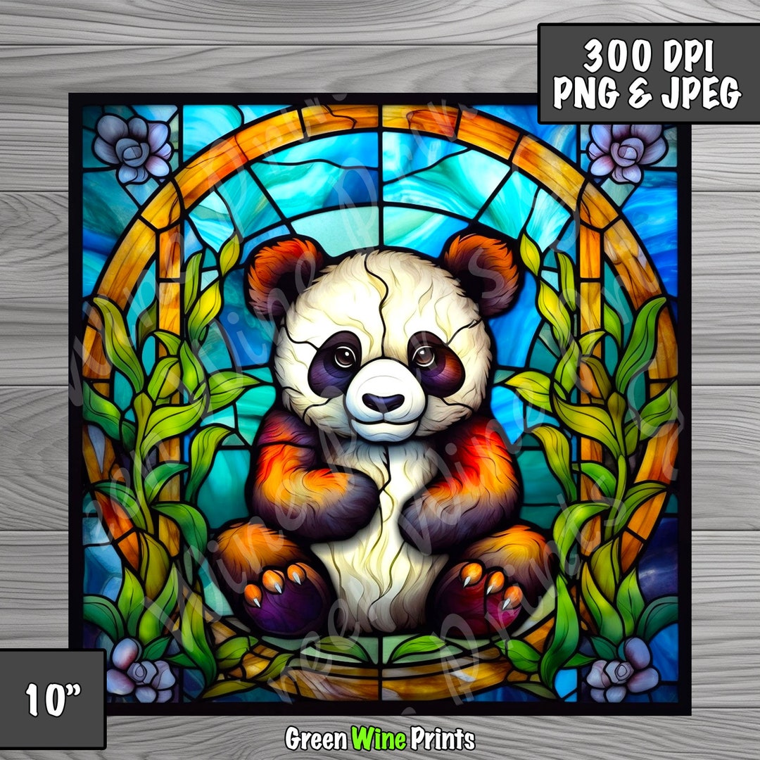 Baby Panda Stained Glass Clipart Colorful Panda Sublimation - Etsy
