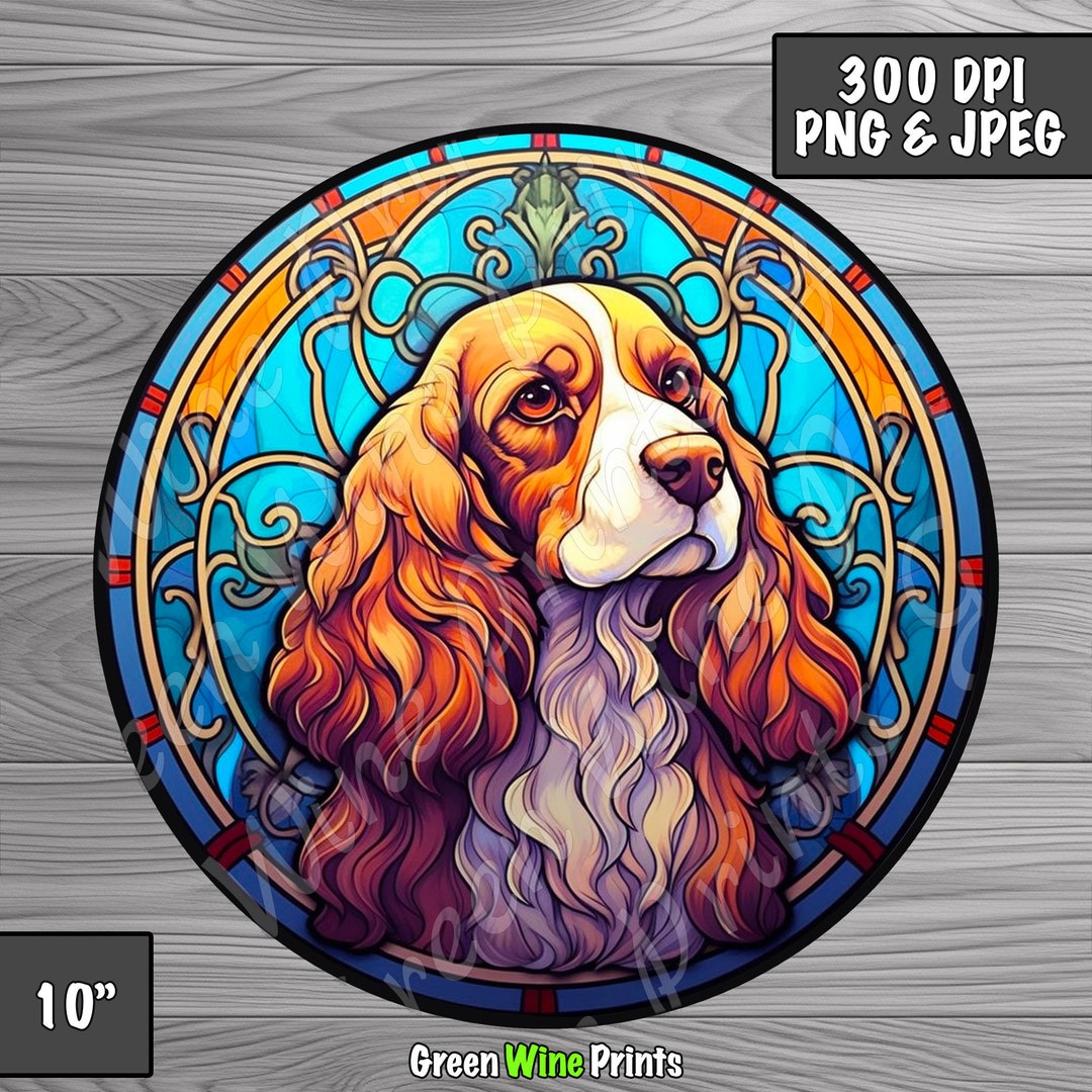 Cocker Spaniel Stained Glass Clipart, Dog Sublimation Wrap, Faux ...