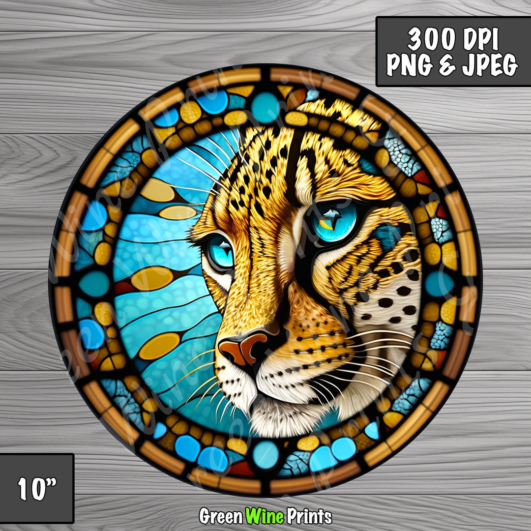 Cheetah Stained Glass Clipart, Cheetah Sublimation Wrap, Faux Stained ...