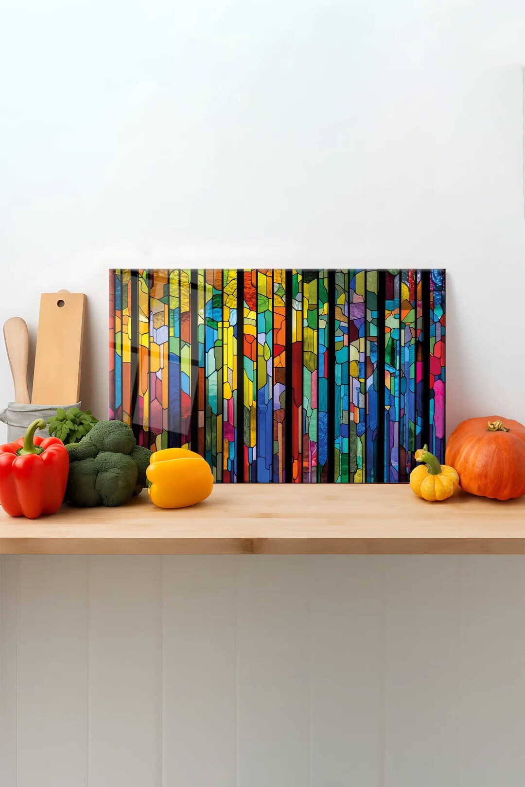 Stained Glass Pattern Glass Cutting Board, Silicone Feet, Presentation ...
