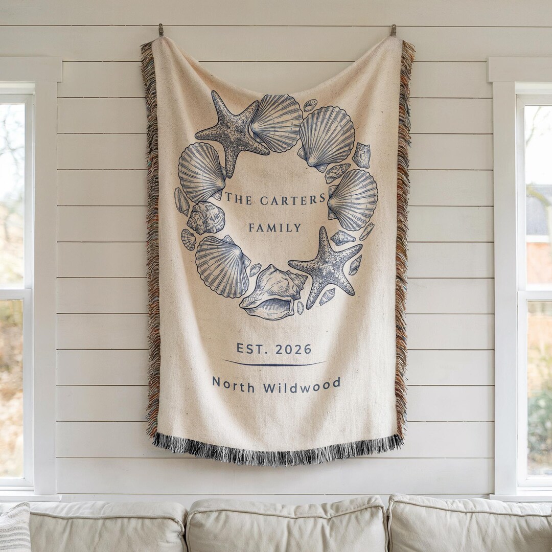 Coastal Shell Crest Woven Blanket | Seaside Heirlooms Collection - Etsy
