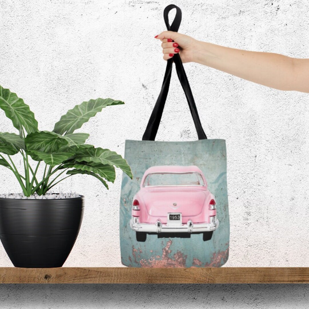 Classic Pink Car Tote Bag Vintage Style Re-usable Shopping - Etsy