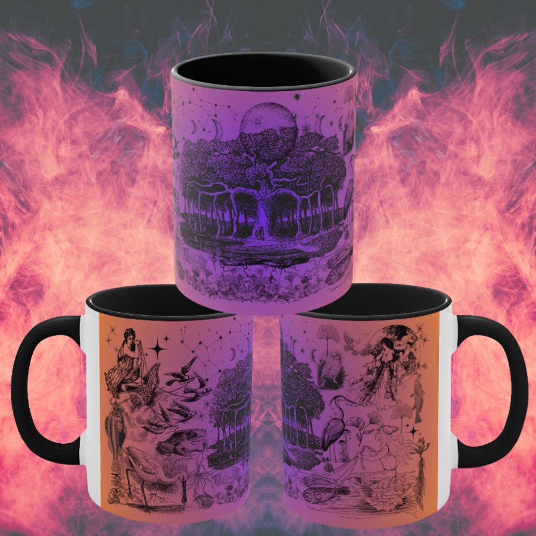 Mystical Swamp Coffee Mug Magenta to Coral Ombre Mug Full Moon Fantasy ...