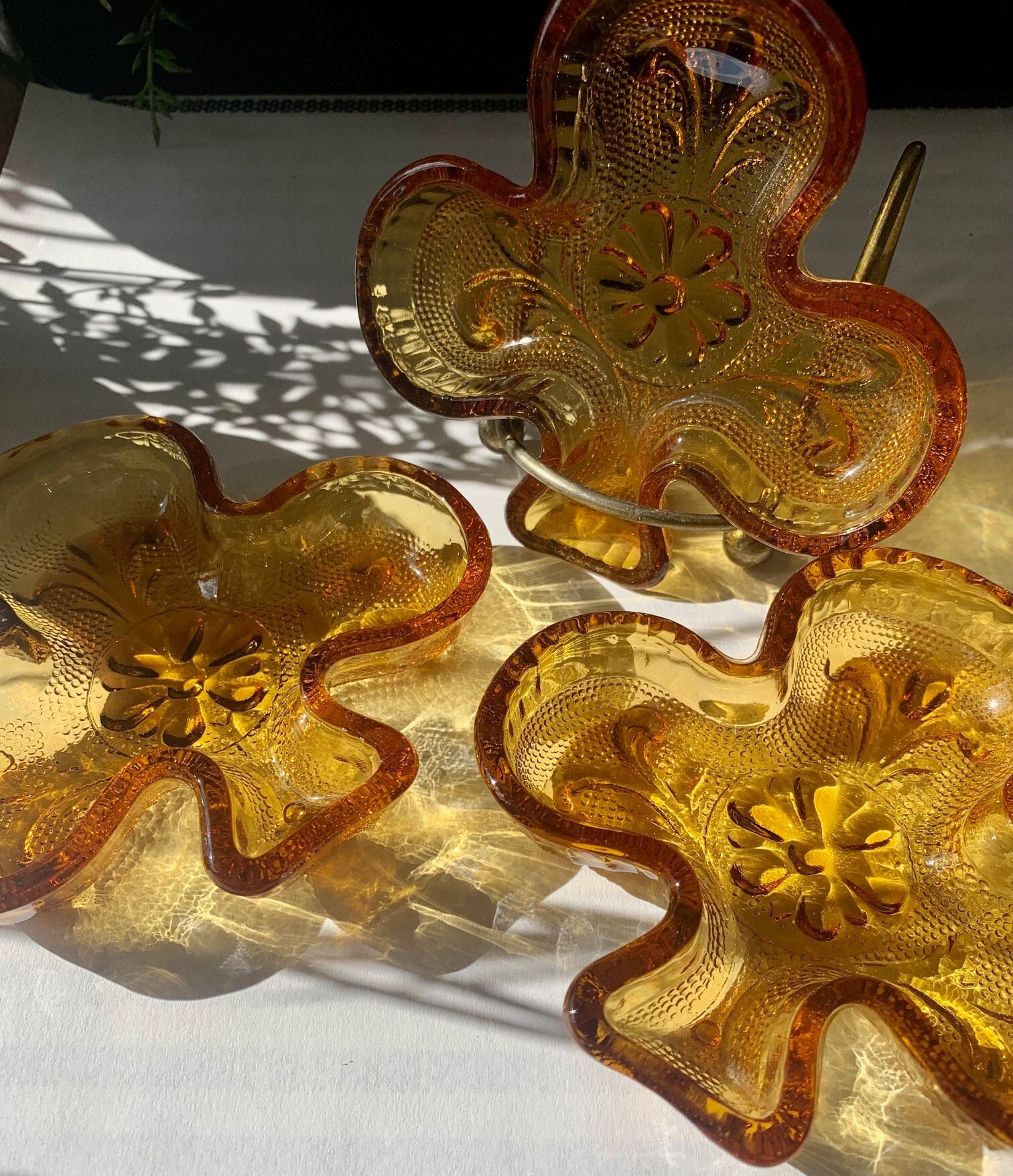 Amber Glass Trinket Club Dishes set of 3 - Etsy