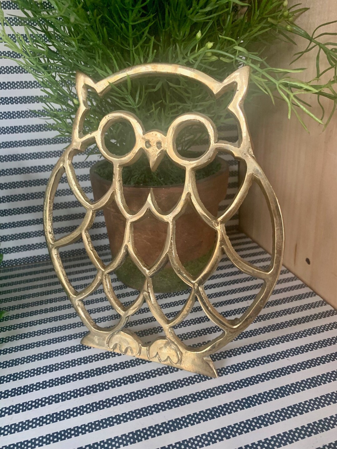 Brass Owl Trivet Vintage Kitchen Accent - Etsy