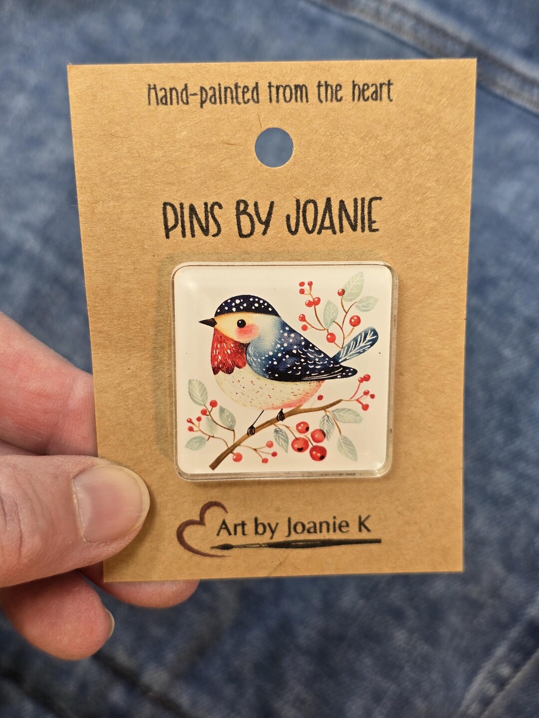 Scandi Songbird Watercolor Art, Lapel Hat Pin, Whimsical Folk Art, Pins ...