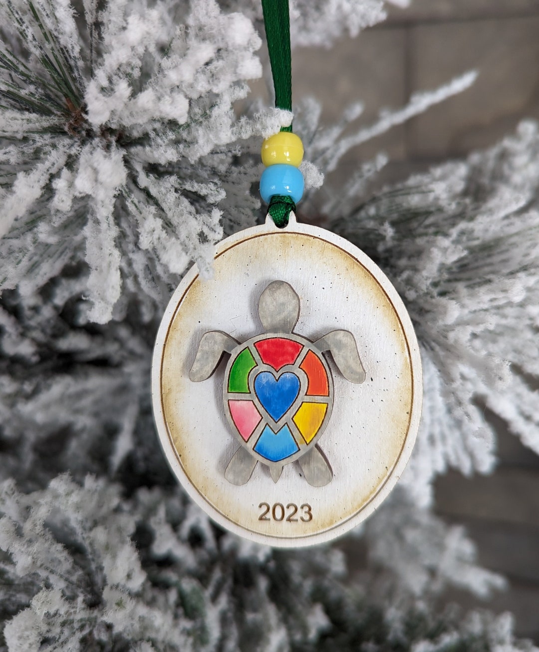 Personalize Name Tucker Turtle 2024 Rainbow Color Wood Ornament Hand ...