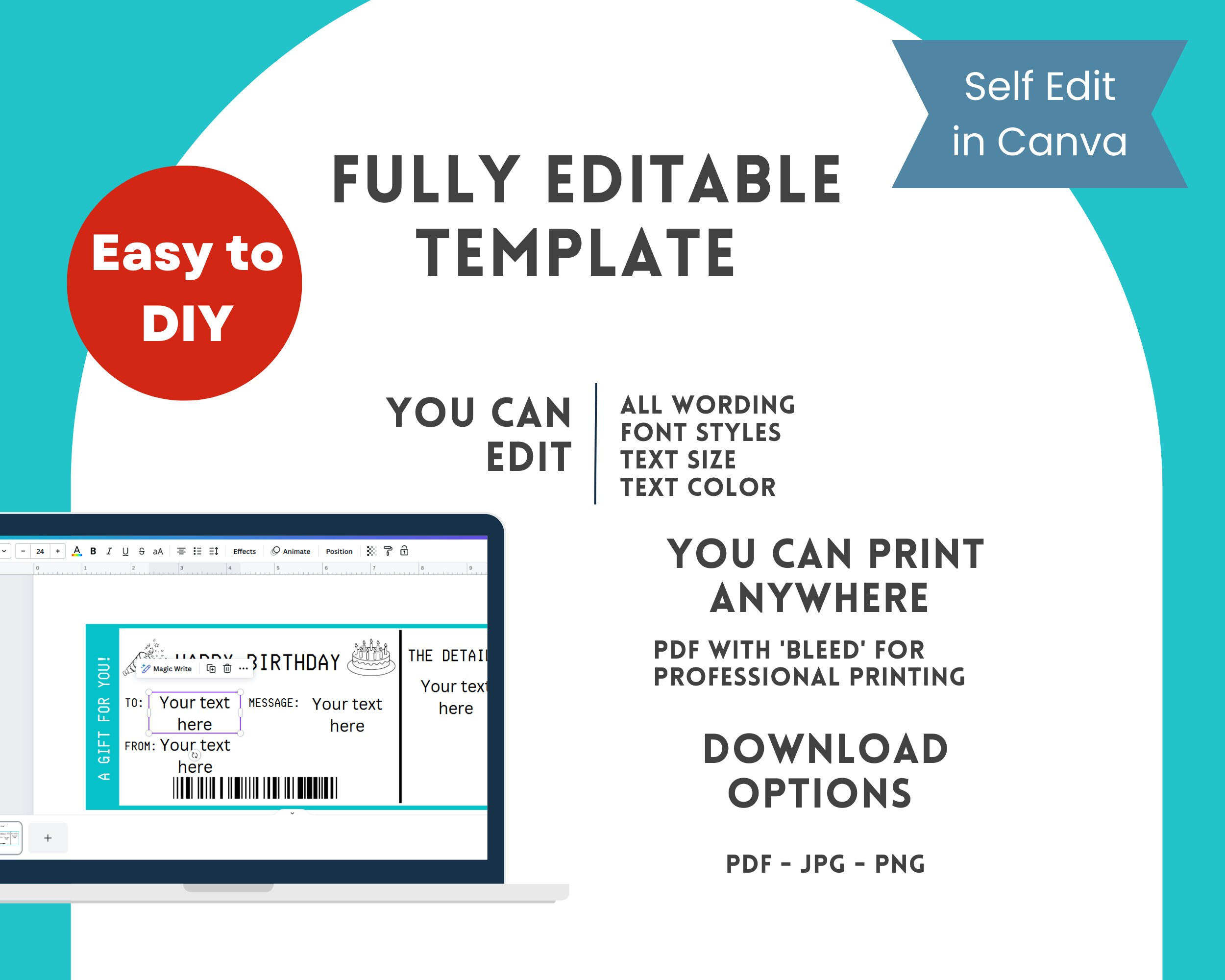 Happy Birthday Canva Template Editable Birthday Gift Voucher Custom ...