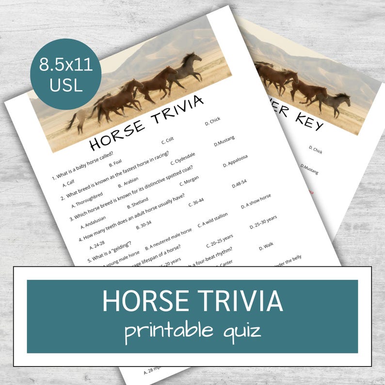 Horse Trivia Printable | Equine Quiz | Horse Lover Game | Animal ...