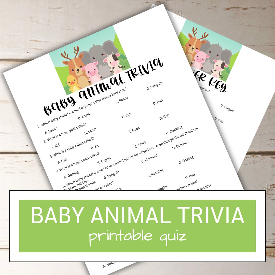 Baby Animal Quiz | Baby Shower Trivia Questions | Baby Shower Printable ...