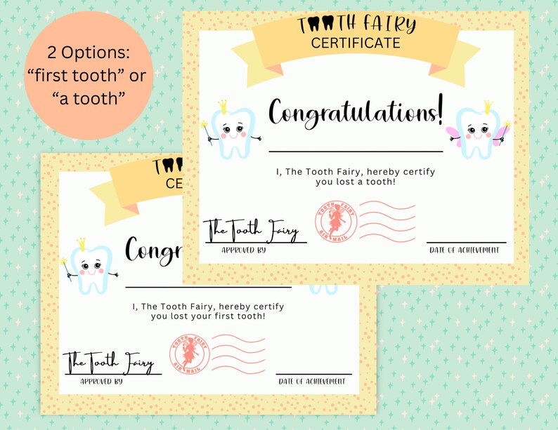 Tooth Fairy Certificate: First Tooth Loss Keepsake (printable) - Etsy