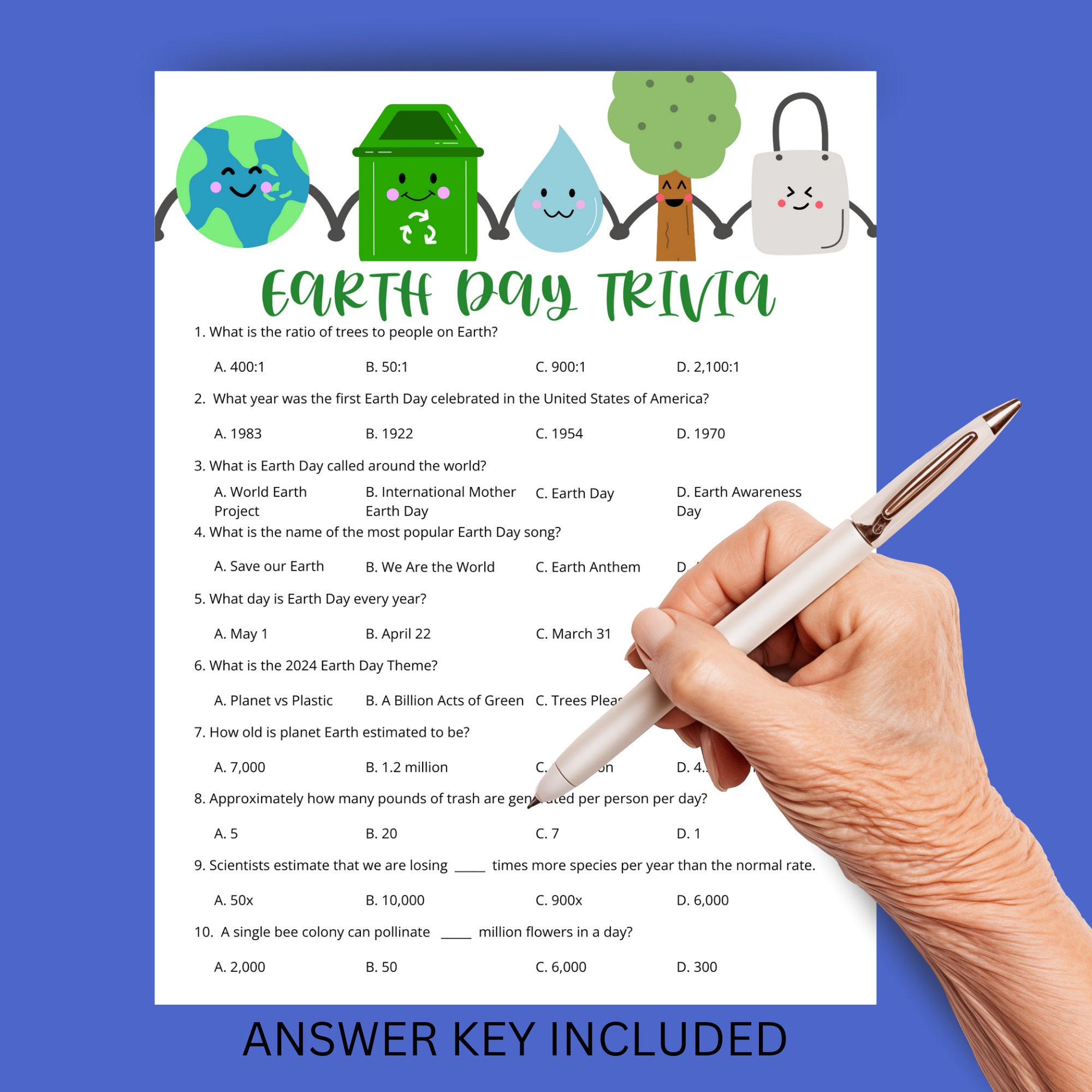 Earth Day Trivia Quiz: Family Game, Classroom Activity (printable PDF ...