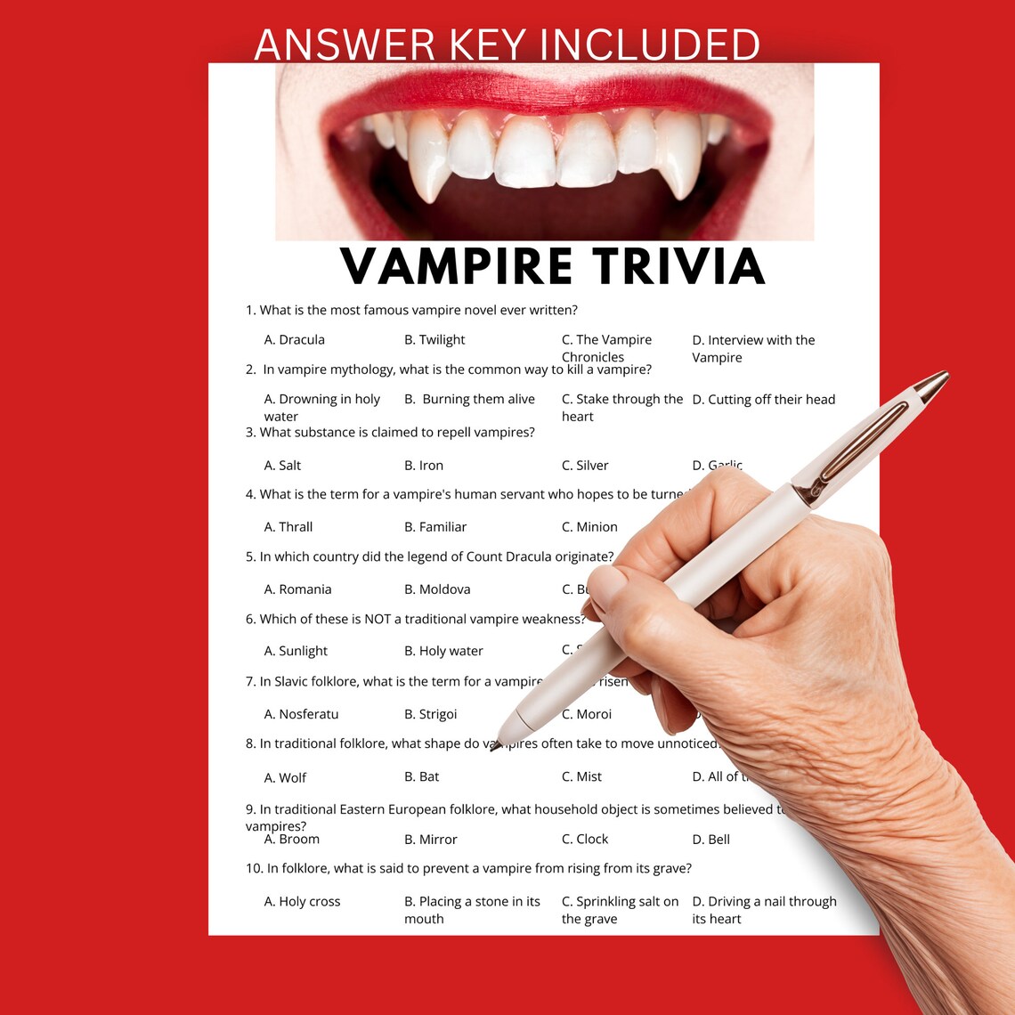 Vampire Quiz Printable | Vampire Trivia Game | Spooky Game Night ...