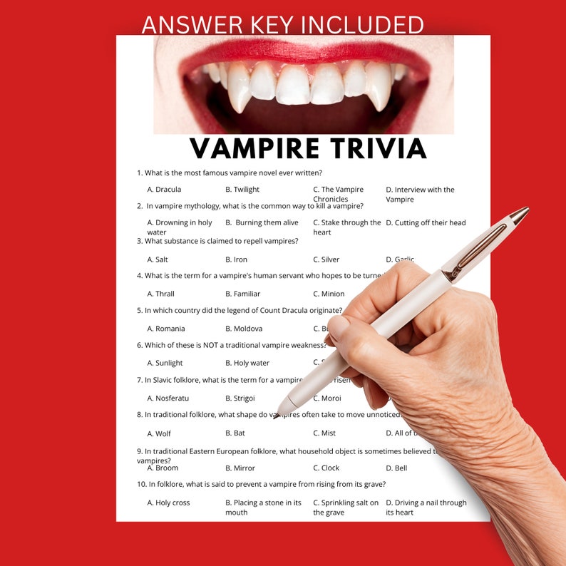 Vampire Quiz Printable | Vampire Trivia Game | Spooky Game Night ...