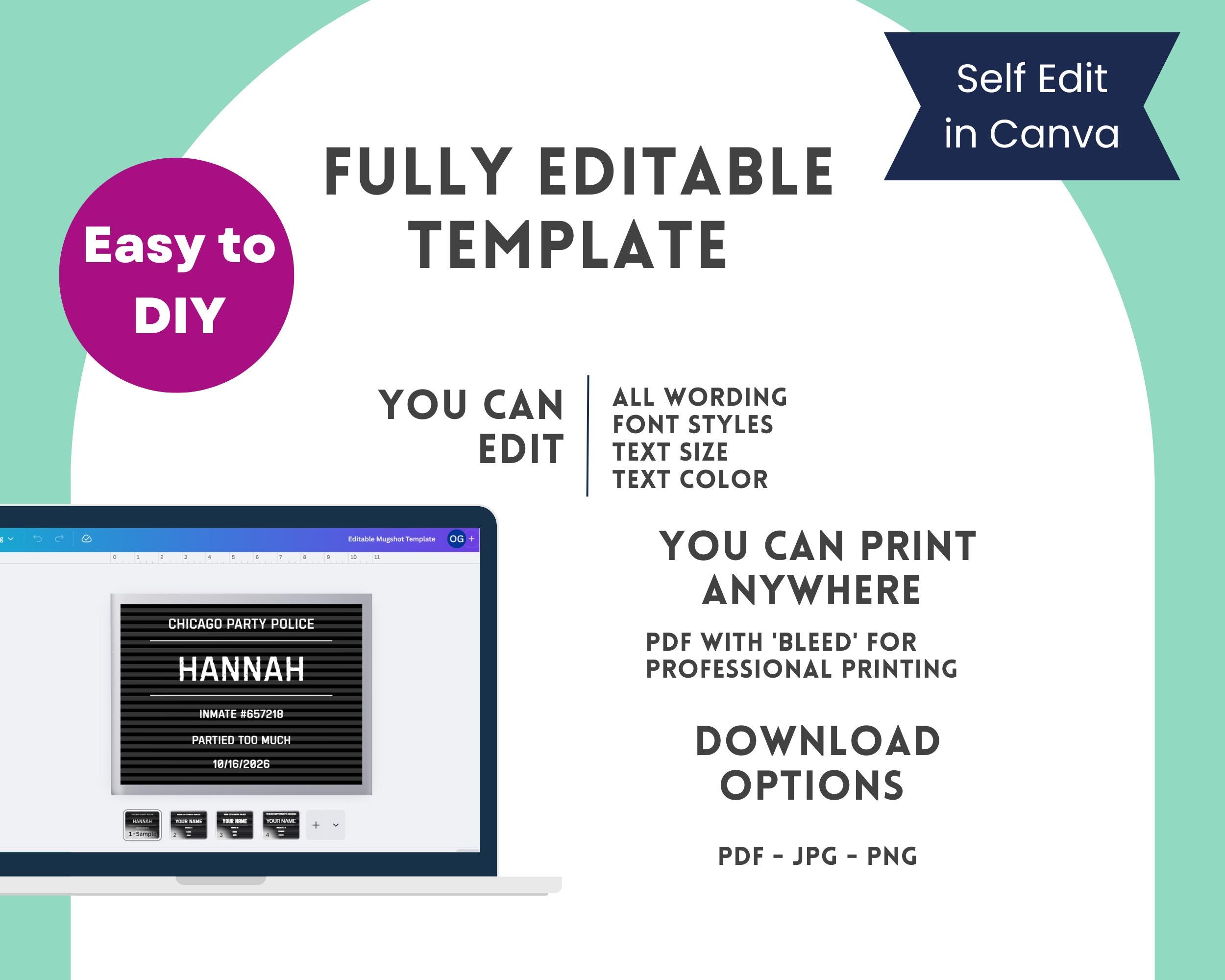 Mugshot Sign Canva Template | DIY Inmate Sign Printable | Birthday ...