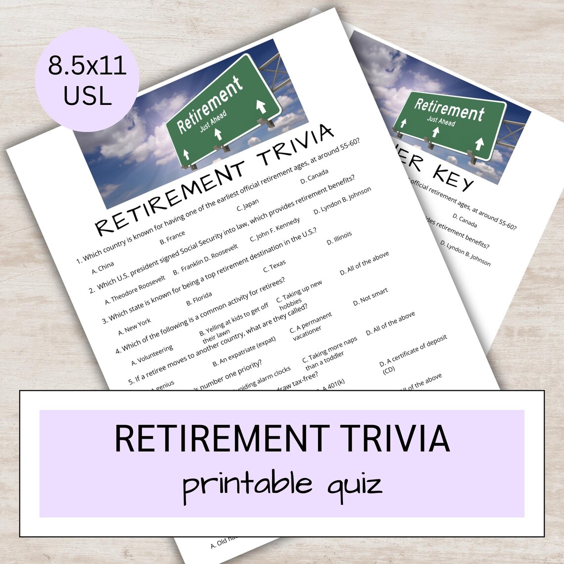 Retirement Trivia Game: Printable Office Party Quiz (PDF) - Etsy